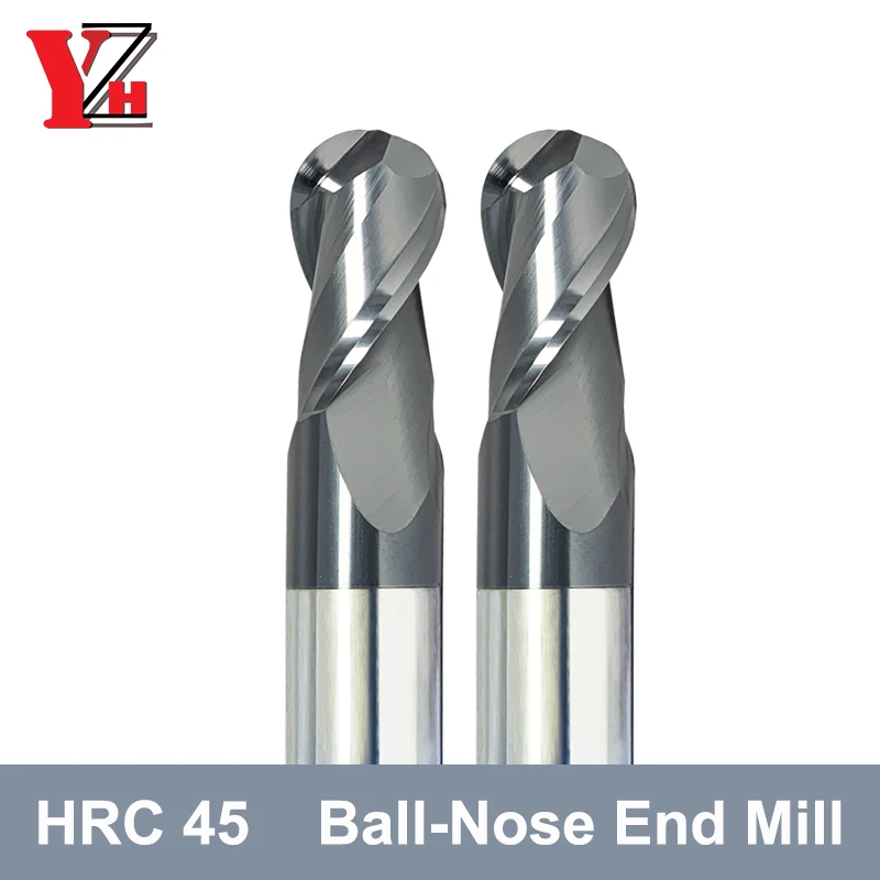 Yzh Ball Nose End Mill Hrc45 2 Flutes Tungsten Carbide Cutter Cnc ...