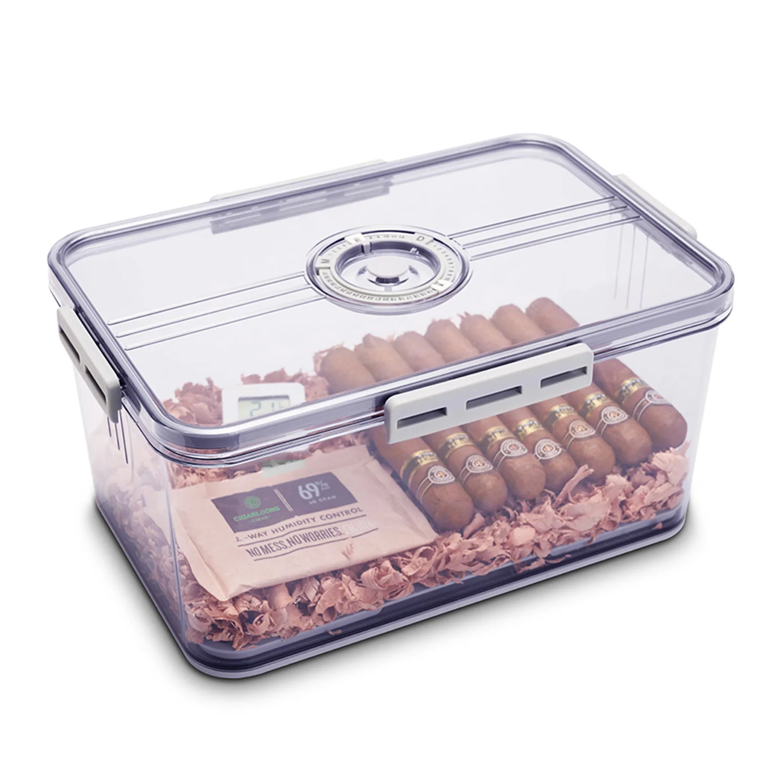 PP-Cigar-Humidor-With-Hygrometer-Thermometer-Transparent-Yellow-Cigar ...