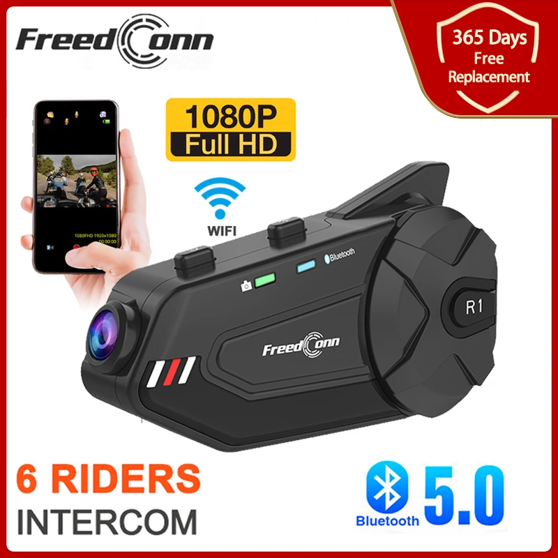 Freedconn R1 Plus Motorcycle Helmet Headset Group Intercom Waterproof ...