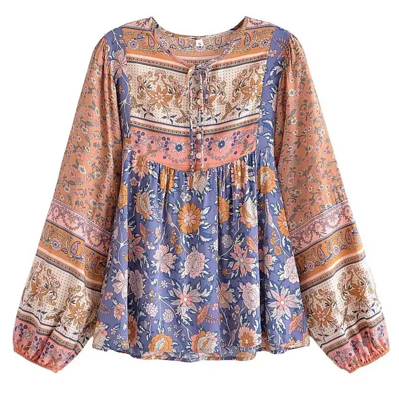 Boho-Inspired-floral-print-Boho-Blouse-women-V-neck-long-sleeve-women ...