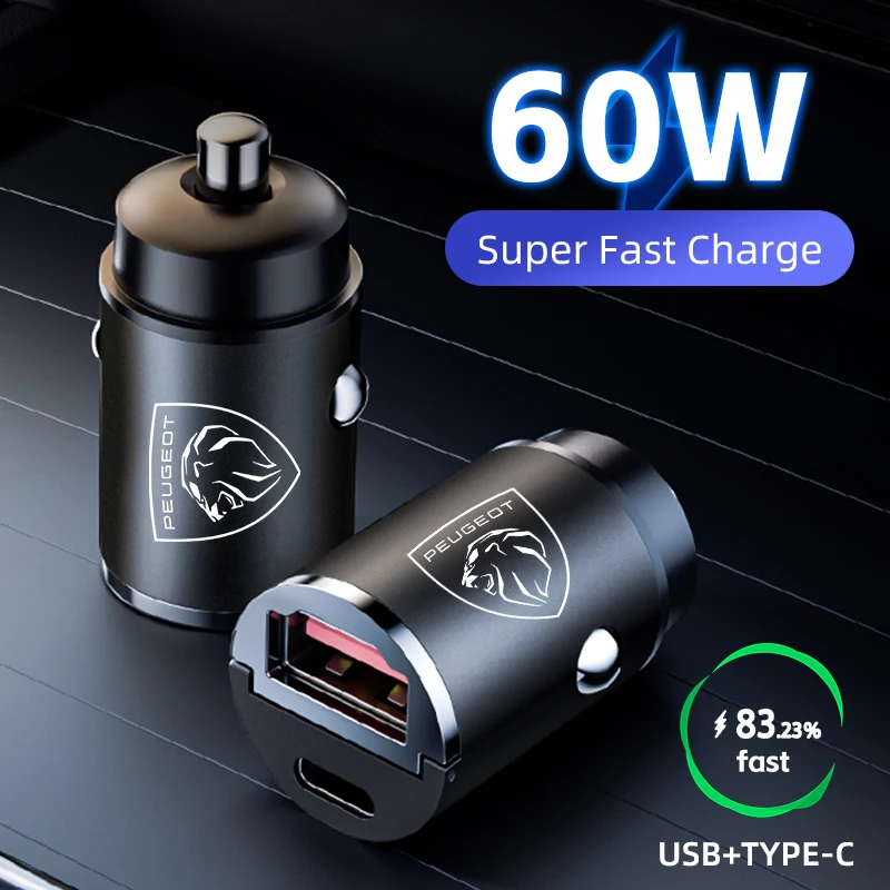60W-Car-Charger-USB-Type-C-Fast-Charging-Cigarette-Lighter-For-Peugeot ...