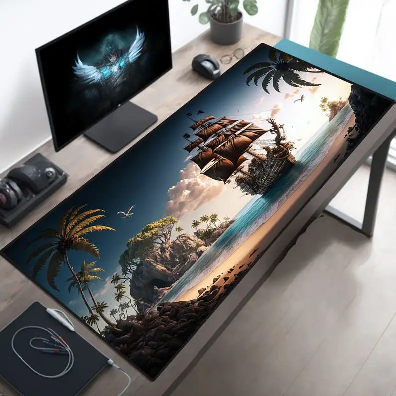 Pirate Ship Gaming Table Big Fantasy Mousepad，Gamer Desk Setup Room ...