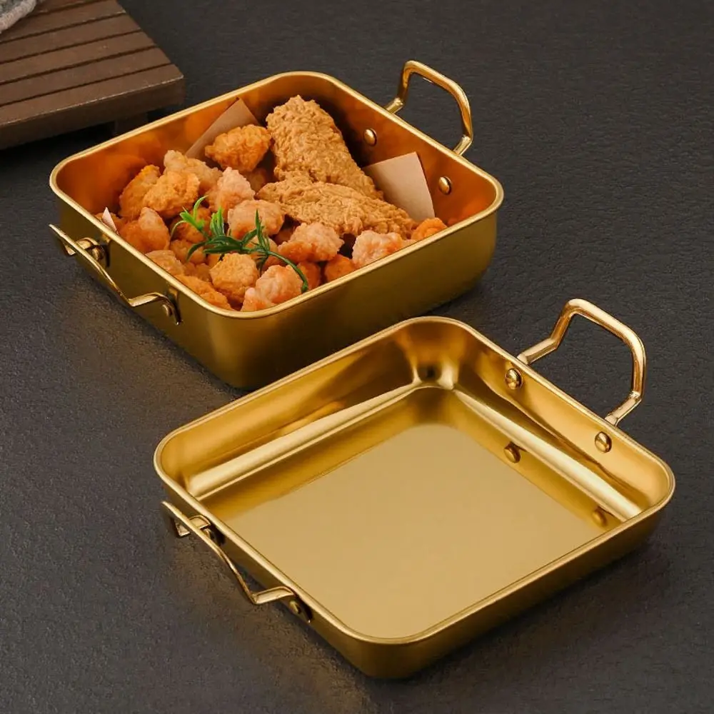Stainless Steel Square Food Serving Trays Korean Binaural Handle ...