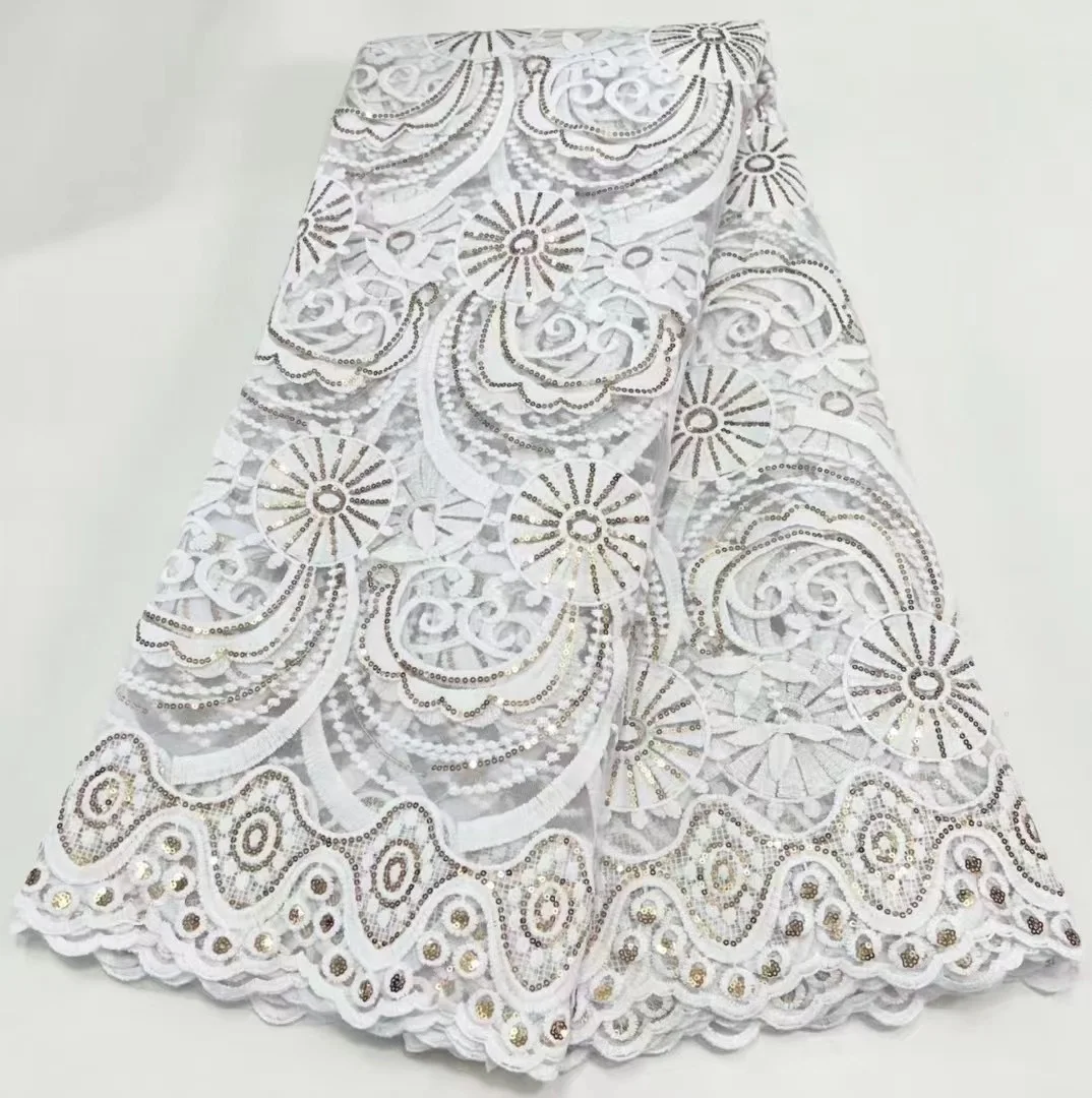 New-White-African-Sequins-Lace-Fabric-French-Tulle-Net-Lace-High ...