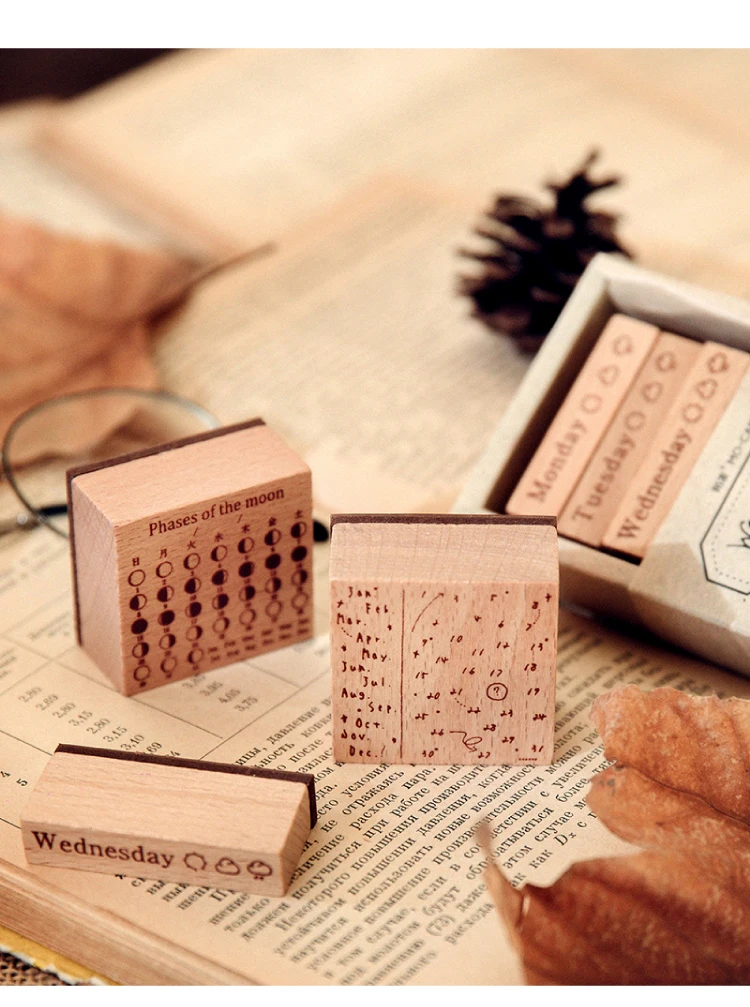 Timbres en caoutchouc Vintage en bois,calendrier rétro,pour cartes de ...