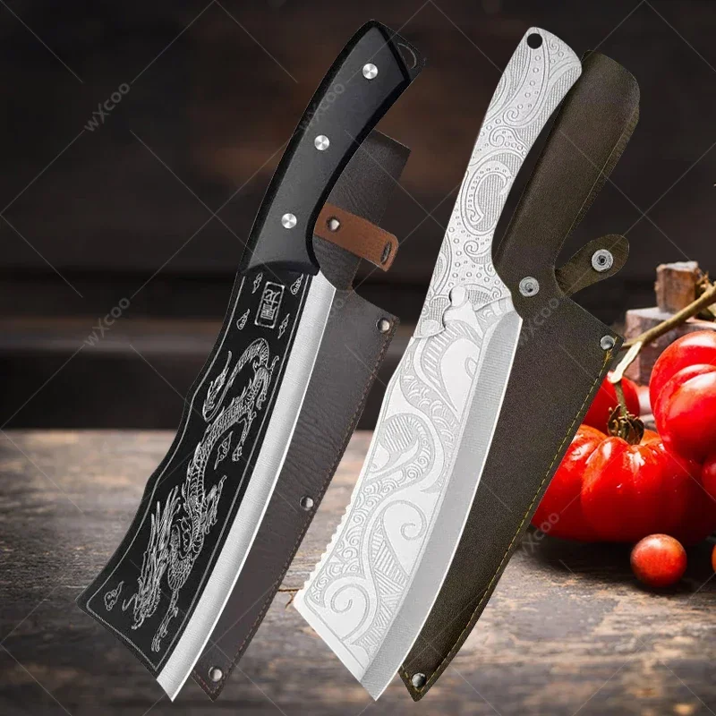 High-quality Steel Handle Gray Kitchen Knife Forged Texture Boning and ...