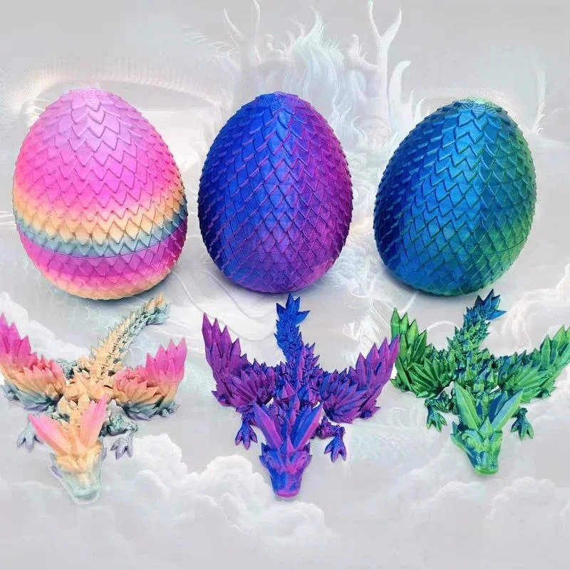 3D Printed Dragon Colorful Gem Dragon Figurines Movable Joint Rotatable ...