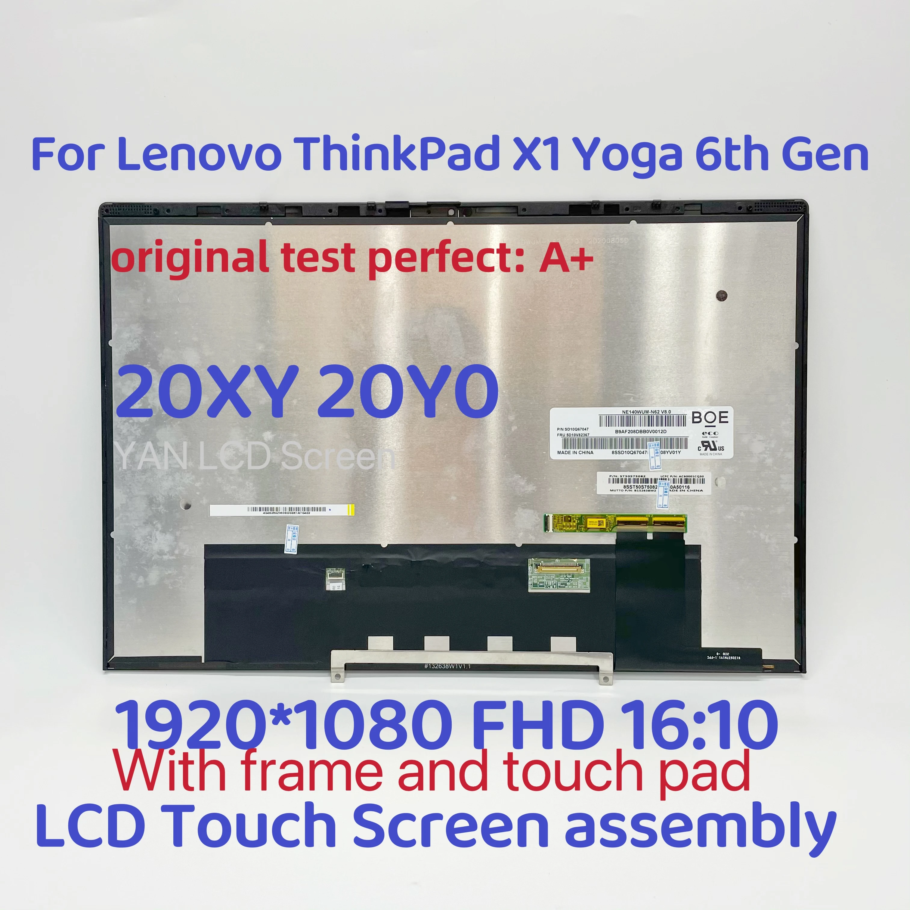 Pantalla táctil LCD de 14 "para Lenovo ThinkPad X1 Yoga 6th Gen 20XY 20Y0, montaje de repuesto ...