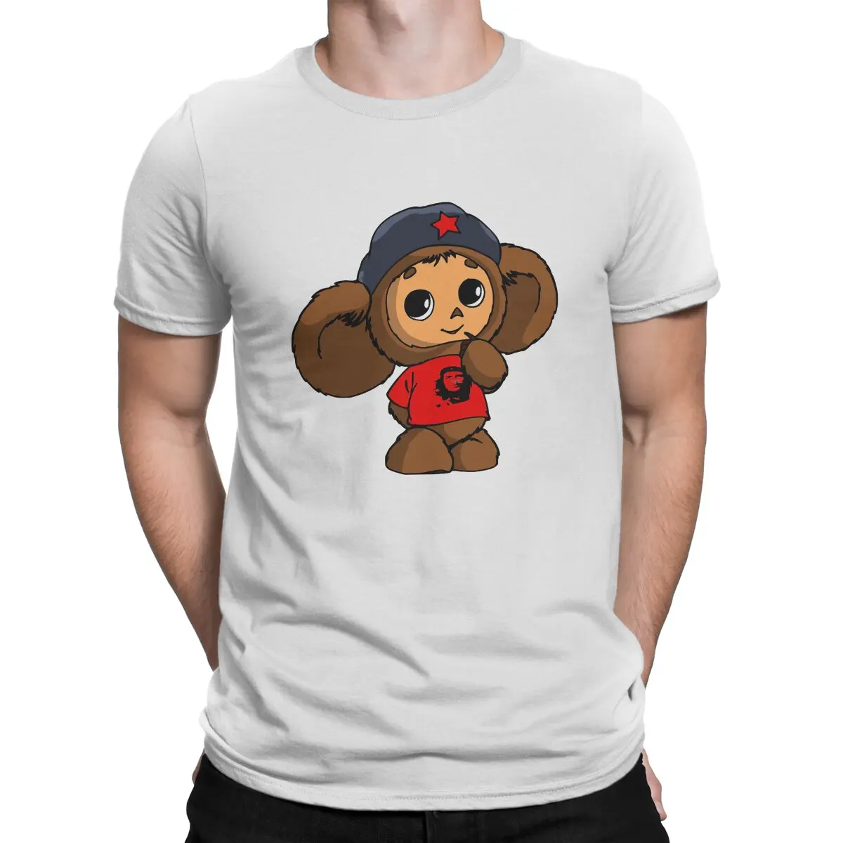 Cheburashka Russian Cartoon CCCP T Shirt Punk Men Polyester Tees Summer ...