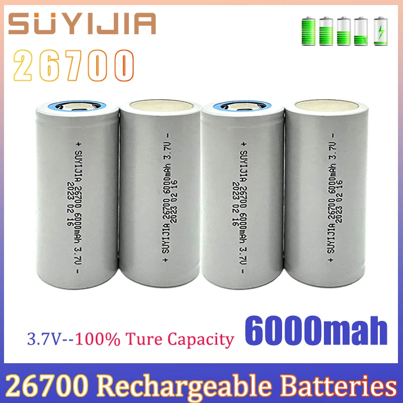 3-7V-6000mah-26700-Battery-Li-ion-Lithium-Rechargeable-Power-Batteries ...