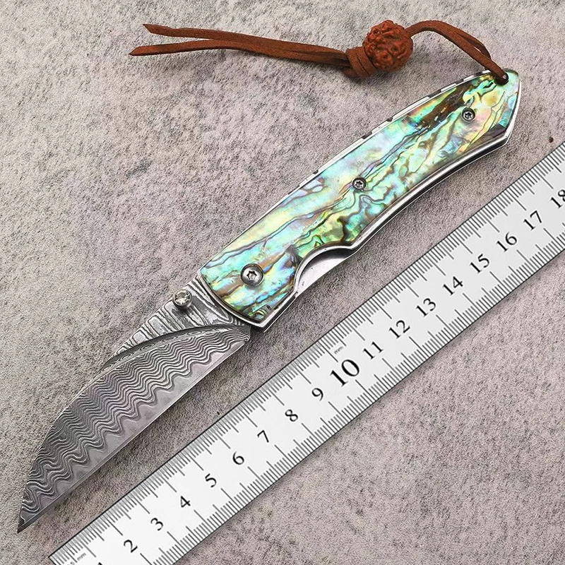 Folding knife VG10 Damascus steel blacksmithing Collecting knife Shell ...
