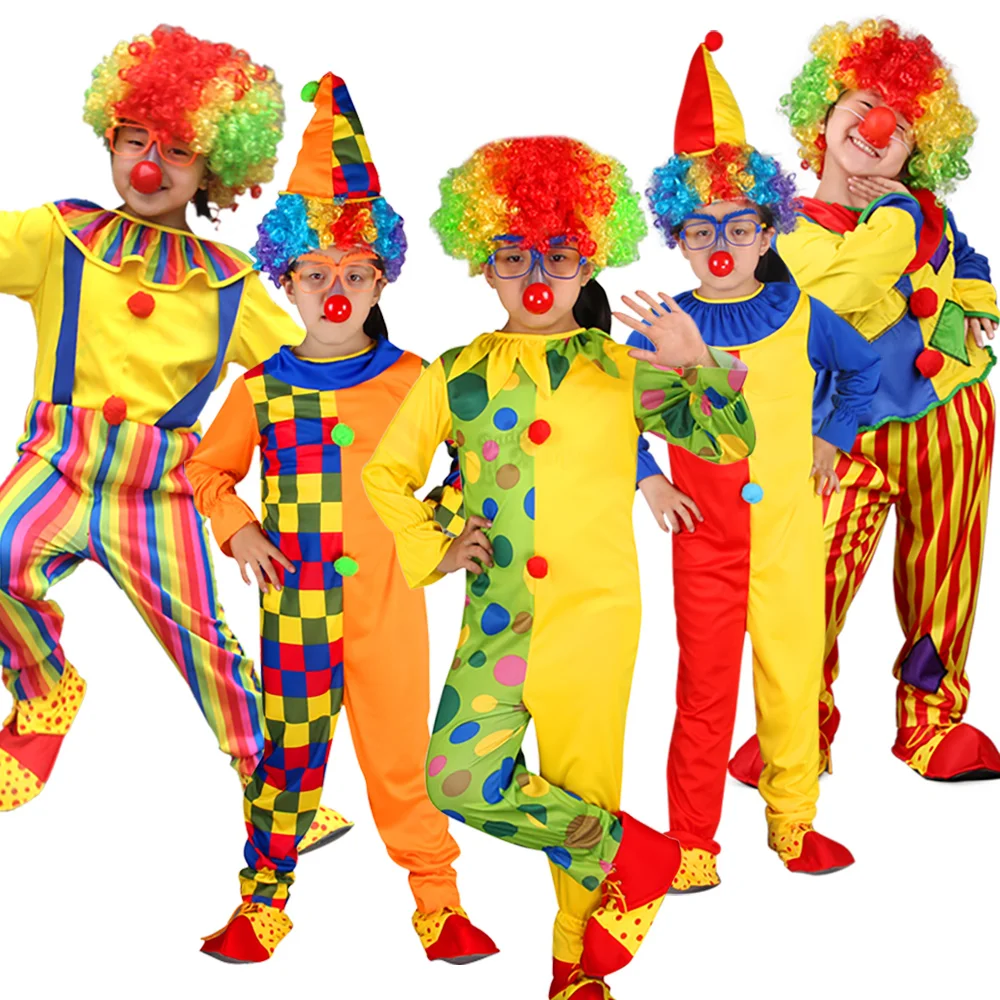 Kids-Carnival-Clown-Circus-Cosplay-Costumes-With-Shoes-Wig-Children ...