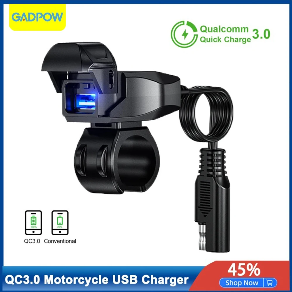 Gadpow-Motorcycle-USB-Charger-USB-Type-C-Port-Adapter-QC3-0-Handlebar ...