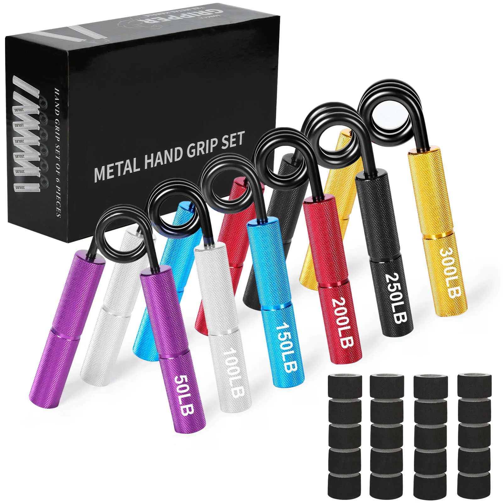 6pc-set-Strengthener-Hand-Grips-Metal-Finger-Massager-Expander-for-Men ...