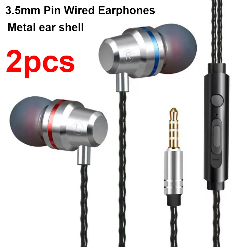 2pcs Wired Earphones, 3.5mm-Pin Wired headphone With Mic, HiFi Stereo ...
