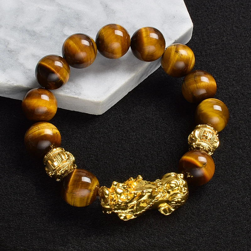 Pi Xiu Tiger Eye Stone Beads Bracelet Feng Shui Yellow Power Stone ...