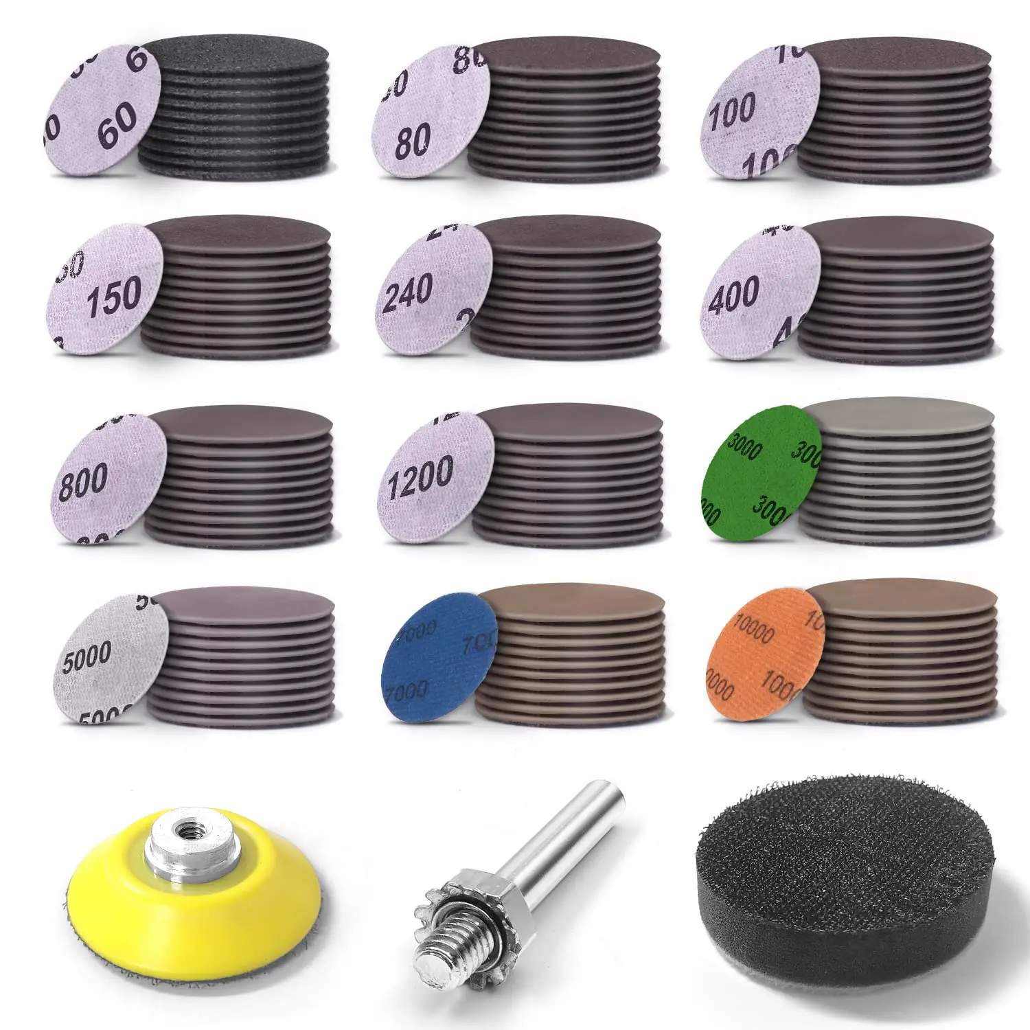 2-Inch-Sanding-Disc-120-Pcs-Wet-Dry-Hook-and-Loop-Sandpaper-Pads-Kit-60 ...