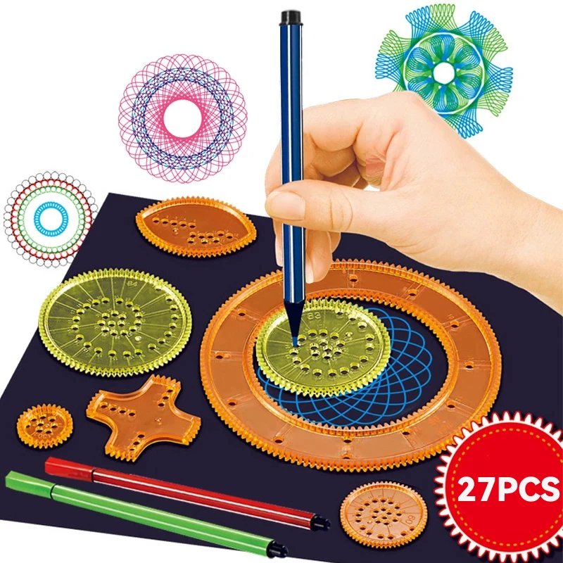 Spirograph-Drawing-Toys-Set-Engrenagens-Interlocking-Rodas-com-Canetas-Design-Espiral-Pintura-R ...
