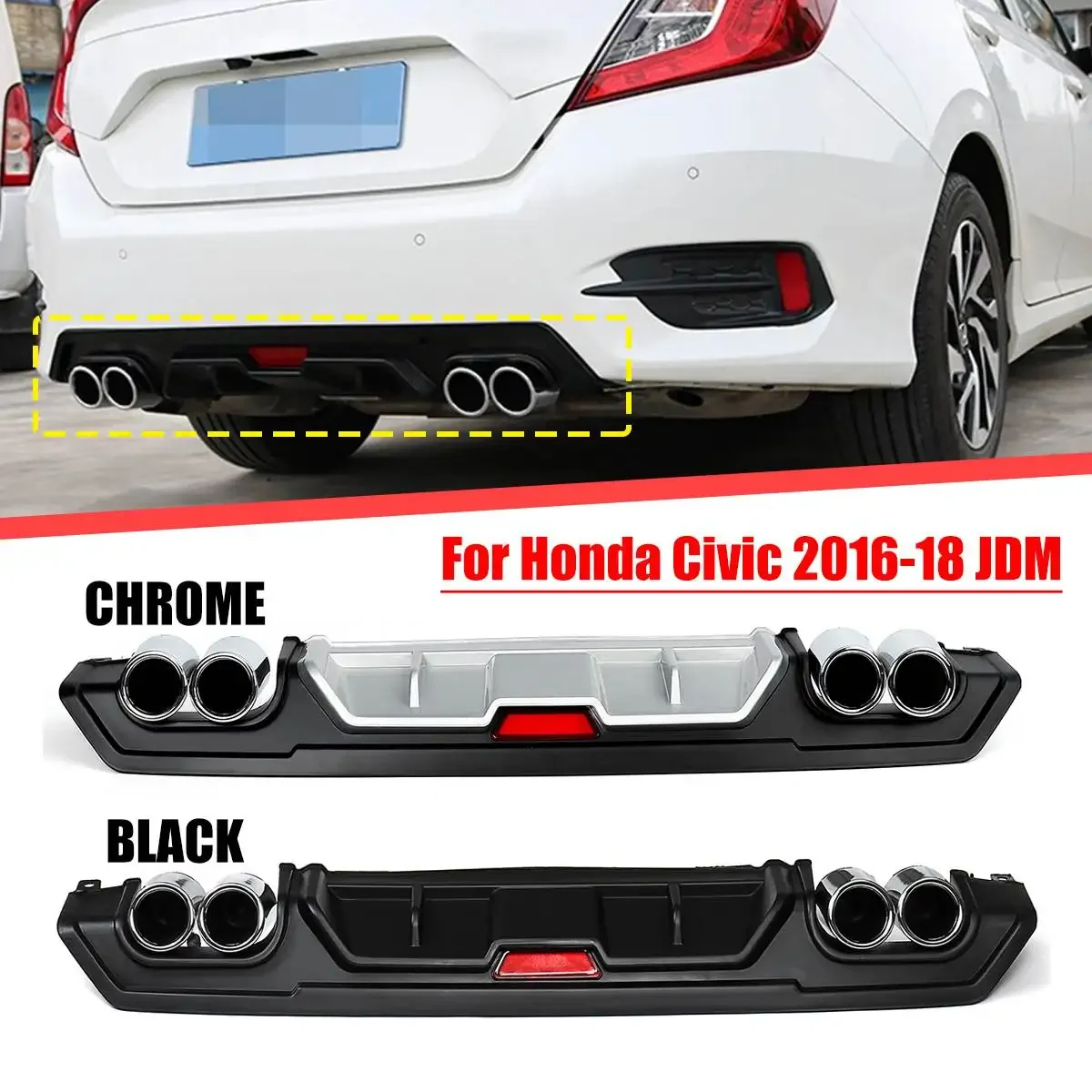 Black-Chrome-Rear-Lower-Bumper-Diffuser-with-Dual-Exhaust-Tip-Outlet ...