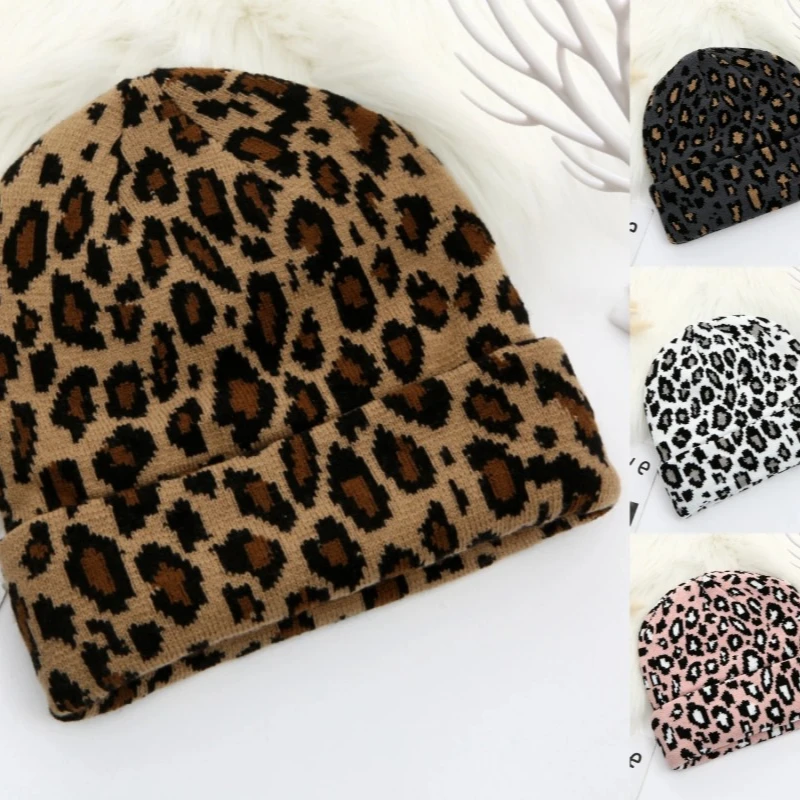 Gorros Unisex gruesos de Jacquard de leopardo, gorro cálido de moda ...