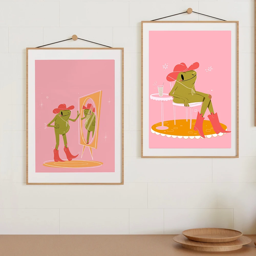 Funny-Frogs-Dancing-Poster-Pink-Howdy-Partner-Frog-Art-Decor-Prints ...