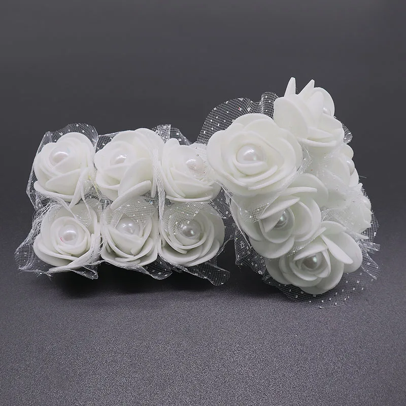 12/24/72pcs 3cm Artificial Mini Foam Roses Flowers with Lace Pearl Bead ...