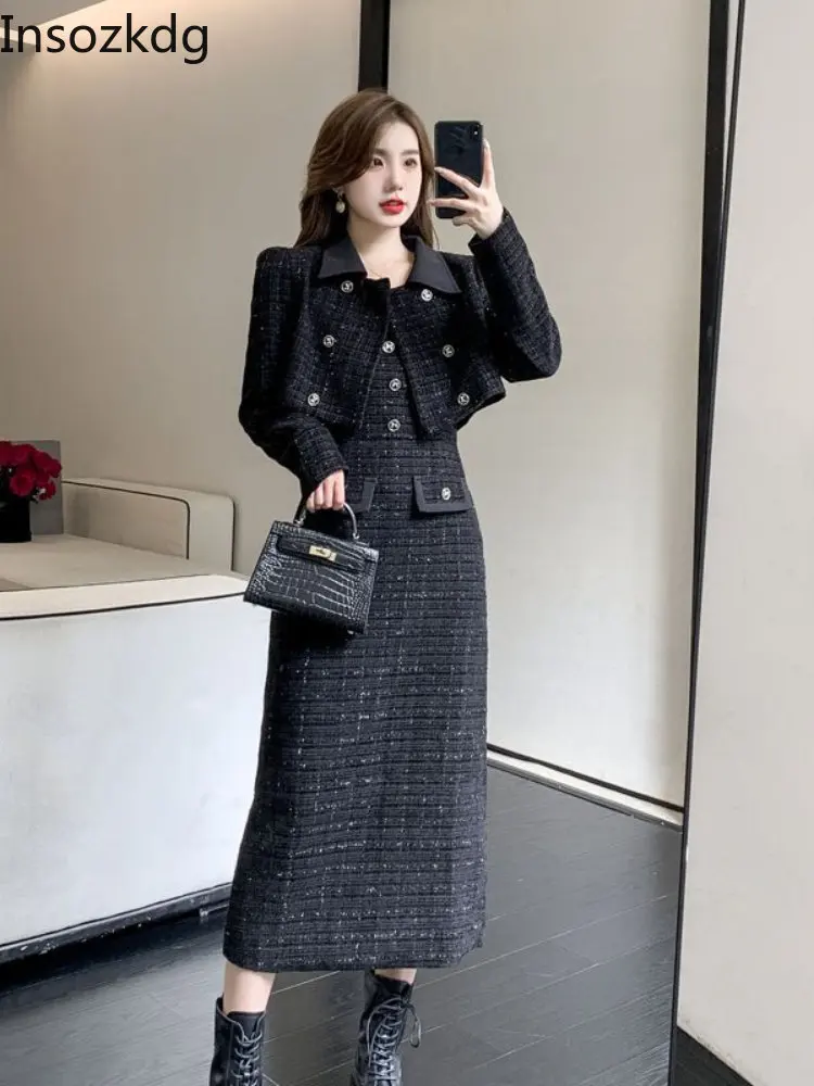 Lnsozkdg-Tweed-Two-Piece-Set-Women-Outfits-Female-Vintage-Lapel-Short ...