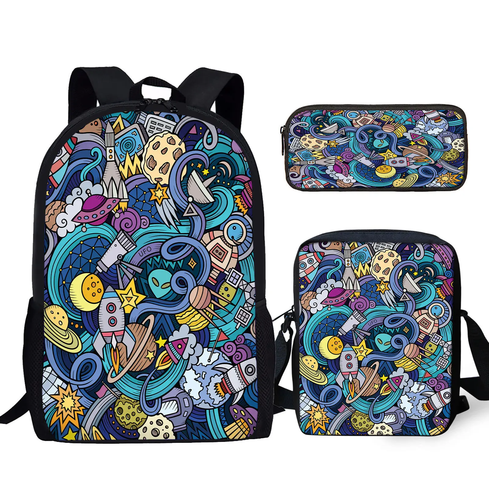 YIKELUO-Cartoon-Space-Universe-3D-Printing-Backpack-Abstract-Art ...
