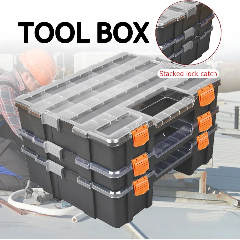 Stackable Tool Box Organizer Box Piece Container Garage Plastic Toolbox ...
