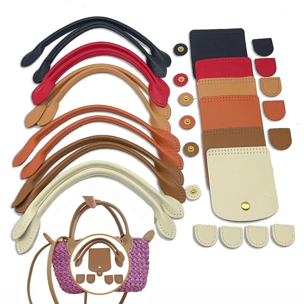 New-PU-Leather-Crochet-Bag-Parts-With-Holes-Solid-Color-Woven-Bag-Set ...