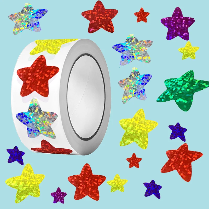 100-500PCS Star Stickers Roll Packaging Pack Stickers Small Heart ...