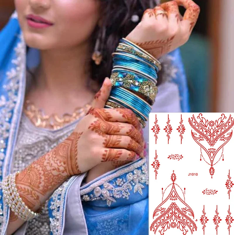 Waterproof Henna Tattoo Red Brown Henna Stickers for Hand Fake Tattoo ...