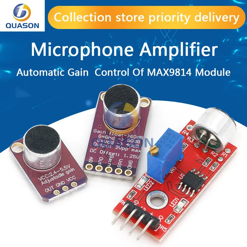 Electret-Microphone-Amplifier-Stable-MAX9814-module-Auto-Gain-Control ...