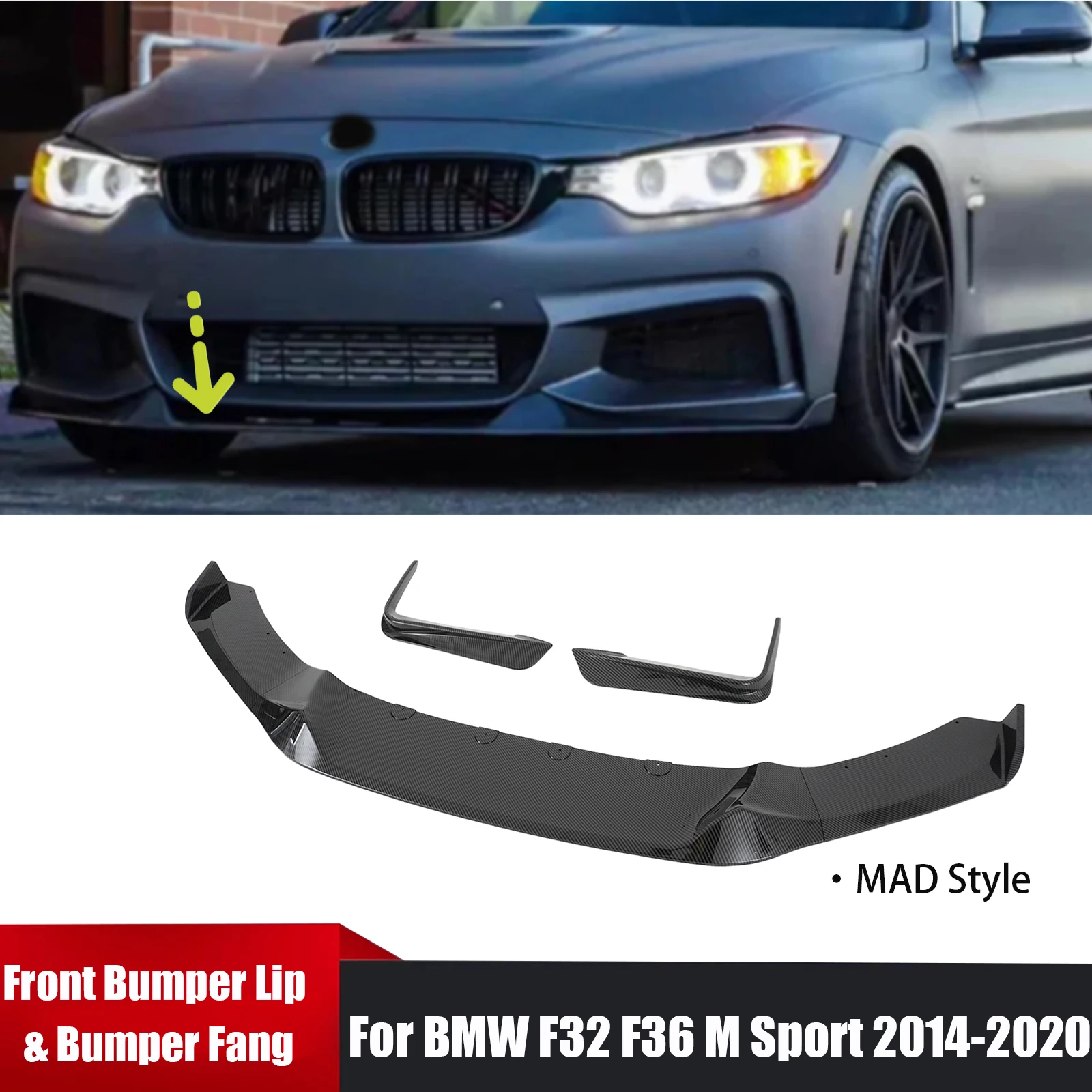 For BMW F32 F36 4 Series M Sport 2014-2020 Car Front Bumper Lip & Upper ...