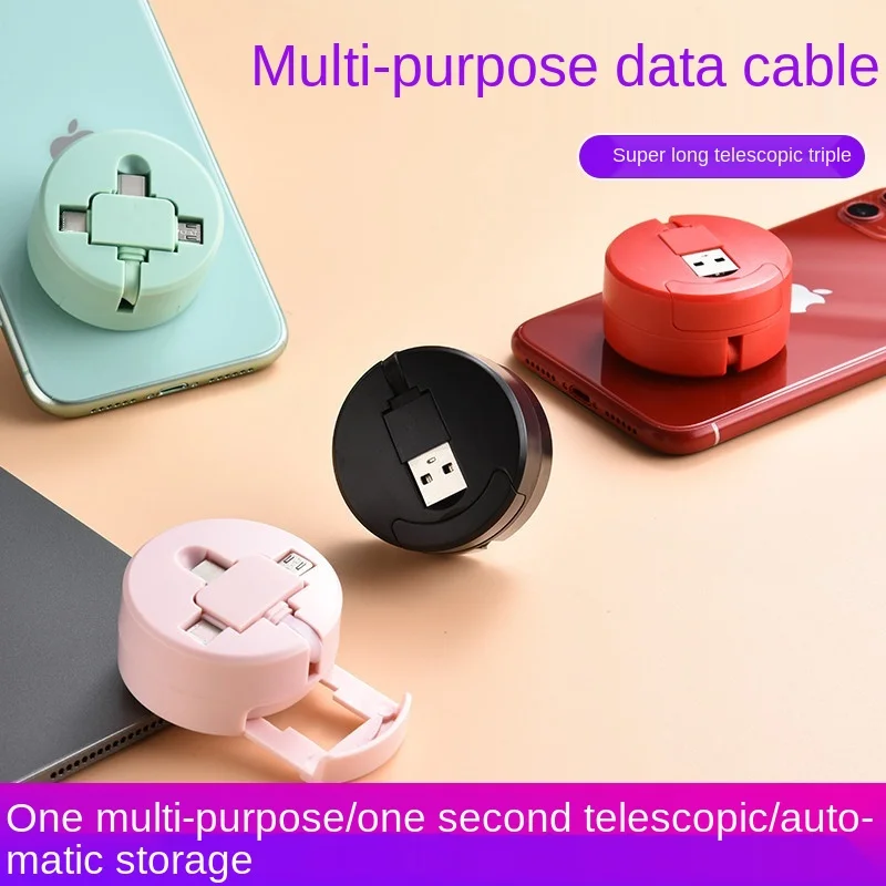 Multi Function One With Three Telescopic Data Cable Android Type C