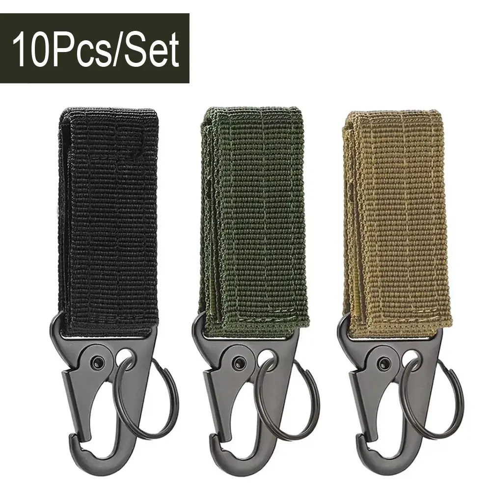 10Pcs Tactical Hanging Keychain Nylon Webbing Carabiner Belt Triangle ...