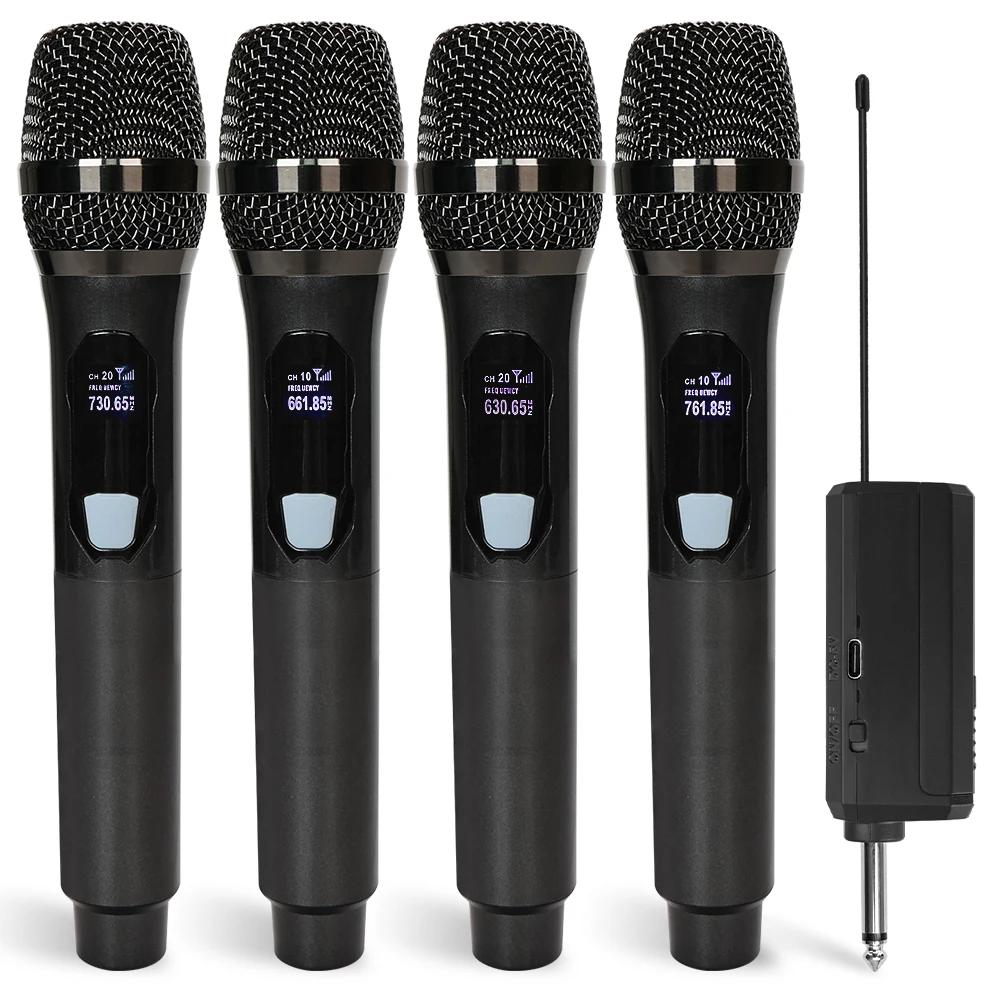 4-Channel-Wireless-Microphone-Handheld-UHF-Fixed-Dynamic-Mic-with ...