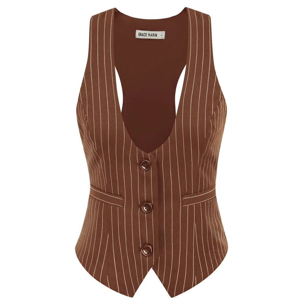 GRACE-KARIN-Chaleco-Vintage-Steampunk-para-mujer-elegante-chaqueta-Jacquard-con-cuello-en-V-pa ...