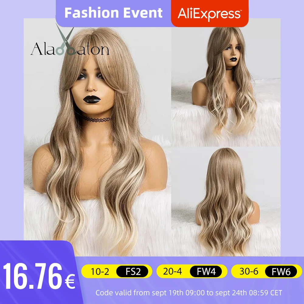 Alan Eaton Long Ombre Light Ash Brown Blonde Wavy Wig Cosplay Party ...