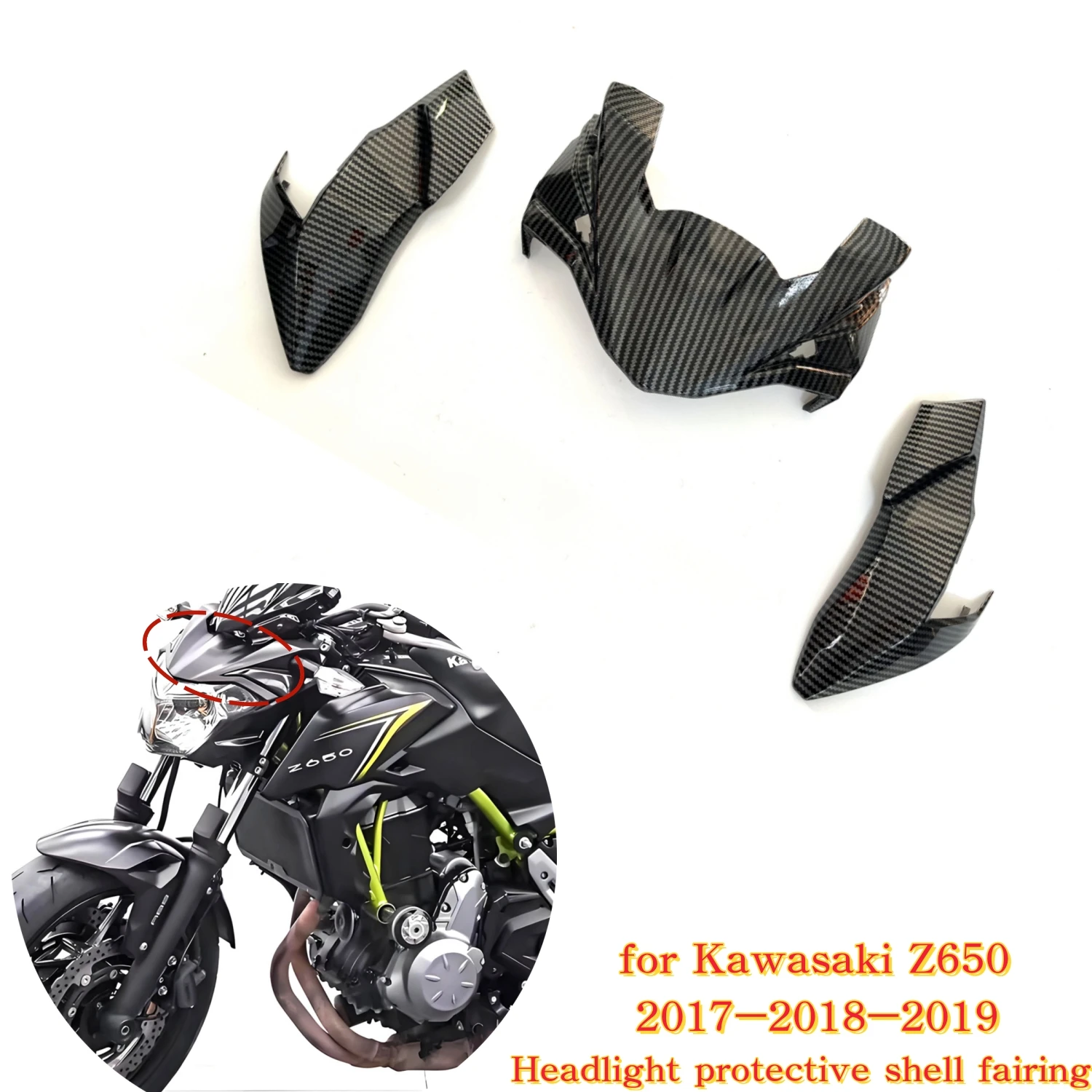 Headlight Protector, Side Panels & Front Cowl Fairing for Kawasaki Z650 ...