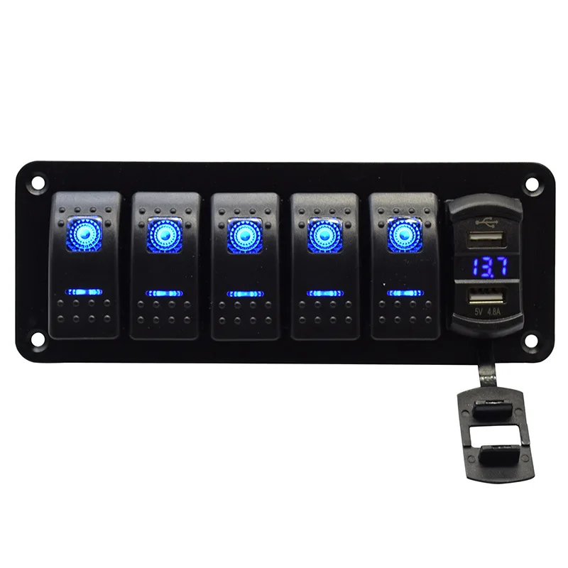 5-Gang-Rocker-Switch-Panel-5-Pin-ON-Off-Toggle-Switch-with-Blue-LED ...