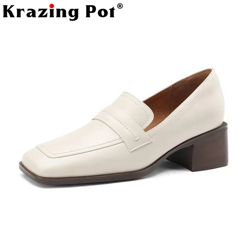 Krazing Pot 2023 Genuine Leather Square Toe Spring Shoes Med Heels ...