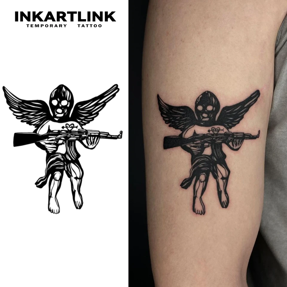 Angel with ak47 tattoo - Bronctattooaus.com
