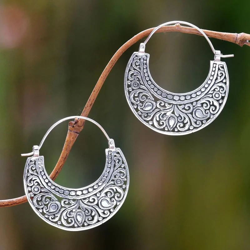 Vintage Semi Circle Boho Earrings Womens Ancient Silver Color Metal ...