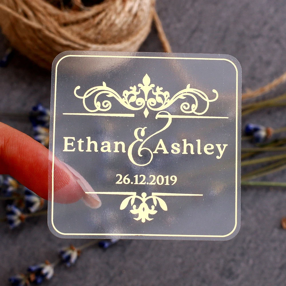 Wedding Logo Stickers Personalized Gold | Personalized Name Stickers ...