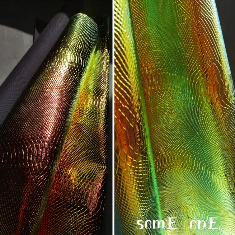 Snake-Skin-Grains-Leather-Fabric-Gold-Green-Gradient-DIY-Patches-Bag ...