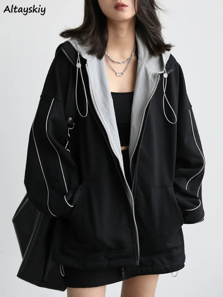 Hoodies Women Black Fake Two Piece Clothes Korean Y2K Baggy Unisex Streetwear Cool Baggy L 4XL ...