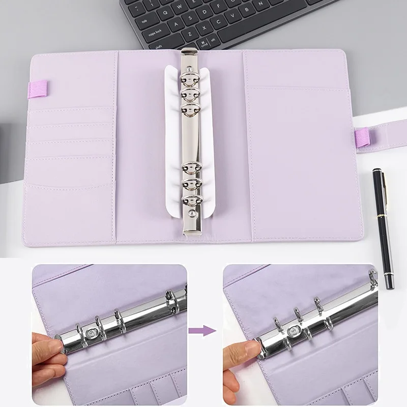 CAHIER,PU black--Mini Classeur À 6 Anneaux A6 En Cuir Pu, Carnet De ...
