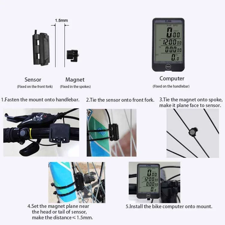 SUNDING SD-576A Bike Computer, Stopwatch, Speedometer, Backlit LCD ...
