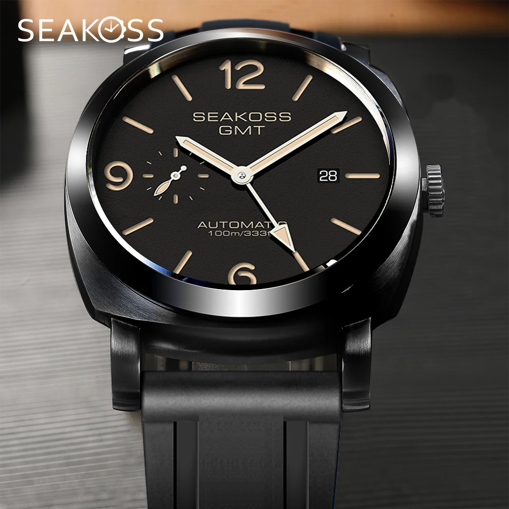 SEAKOSS 100m ダイビングメンズ GMT 自動機械式時計 1963 時計 2557 シーガルムーブメント超発光サファイア腕時計 ...